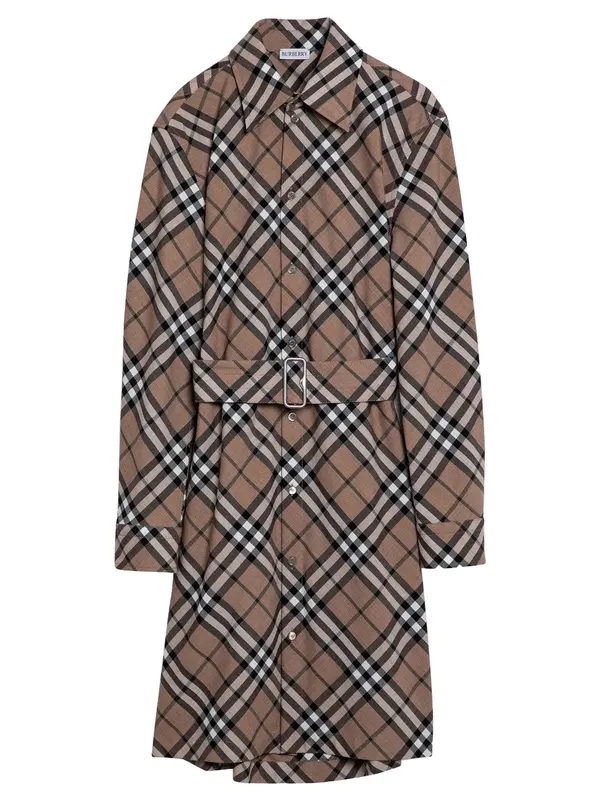 Burberry Check Wool Blend Chemise Midi Dress - Beige