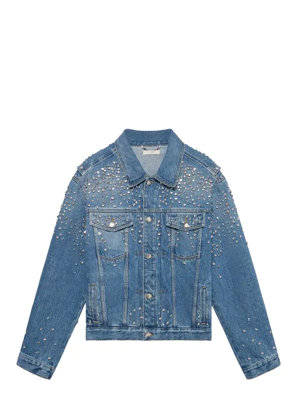 1989 STUDIO Denim Trucker Jacket With Crystals - Light Blue