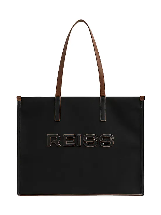 REISS Brand Appliqué Canvas Tote Bag - Black