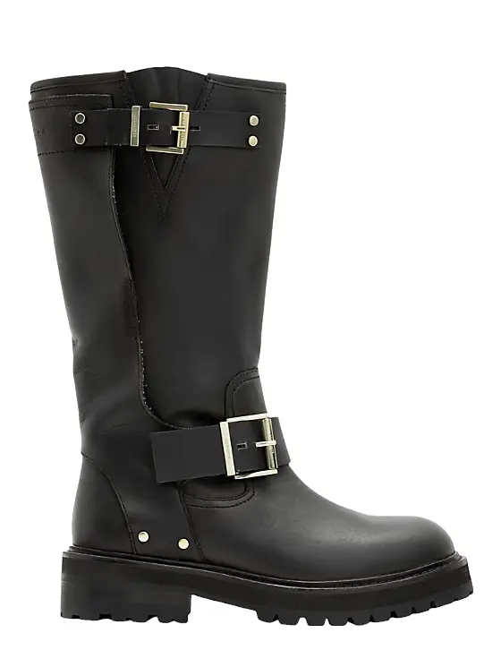 ALLSAINTS Tay Buckled Leather Knee-high Boots - Black/warm Bra