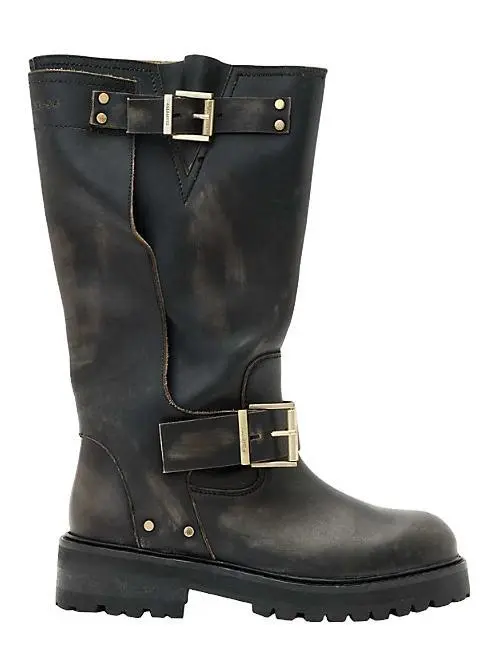 ALLSAINTS Tay Buckled Leather Knee-high Boots - Dark Brown