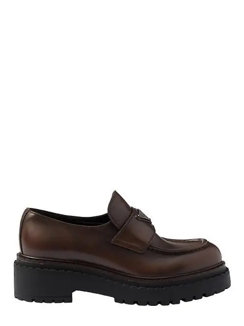 Prada Logo-embellished Leather Heeled Loafers - Brown