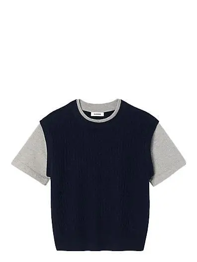Sandro Layered Short-sleeve Knitted Jumper - Navy / Grey