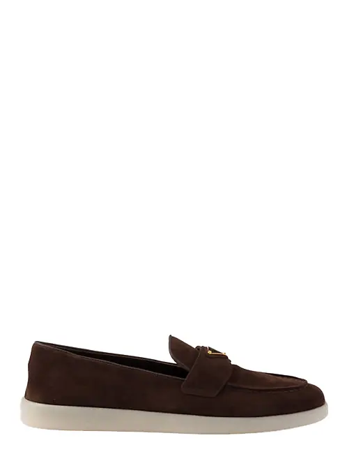 Prada Logo-embellished Suede Loafers - Brown