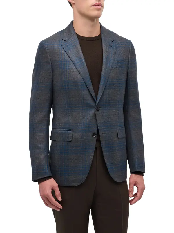 Zegna Wool Plaid Sport Coat - Dk Gry Ck