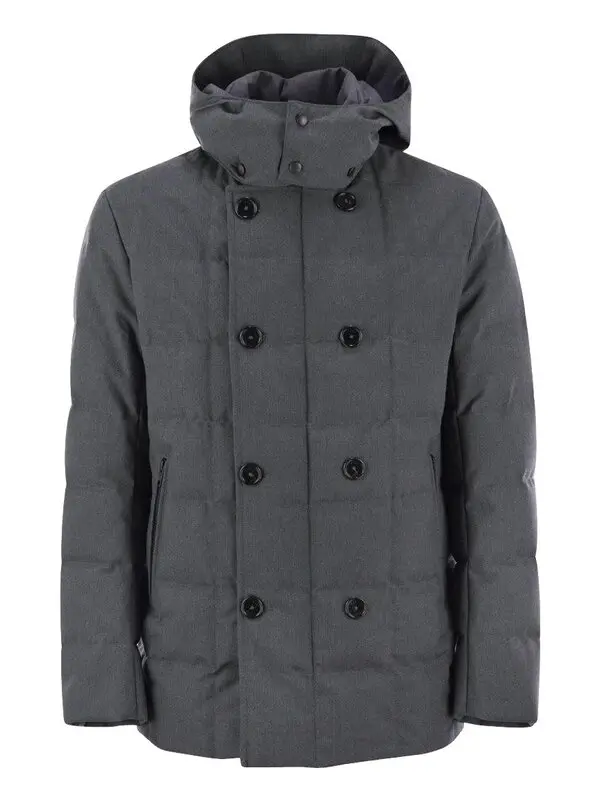 FAY Double-breasted Down Jacket With Hood - Grey