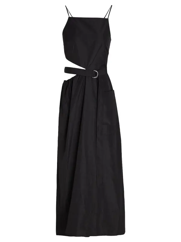 Tibi Belted Cutout Taffeta Maxi Dress - Black