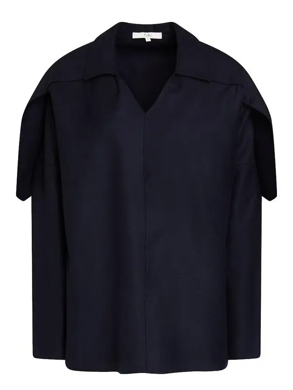 Tibi Draped Wool-twill Top - Navy