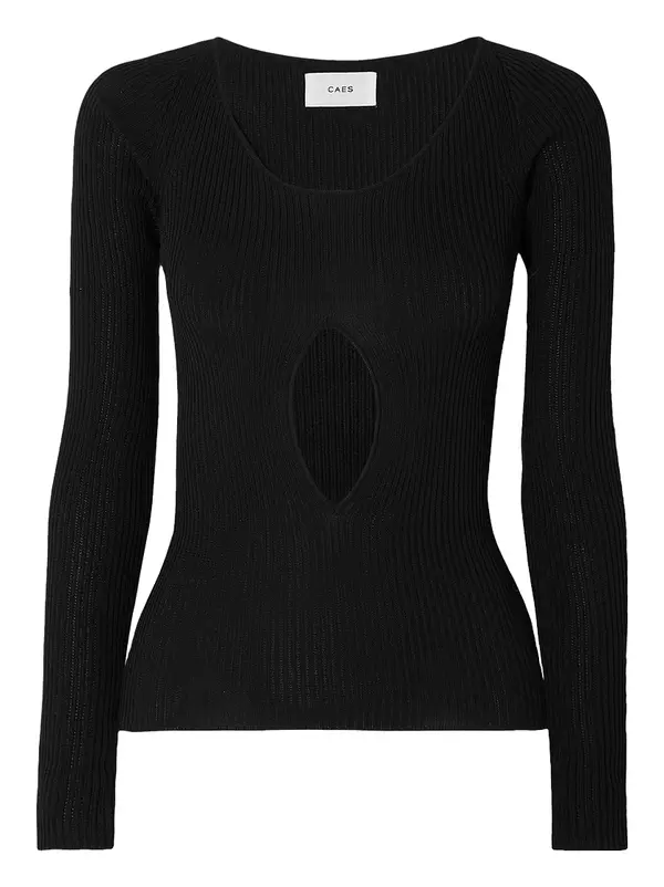 CAES Cutout Ribbed-knit Top - Black