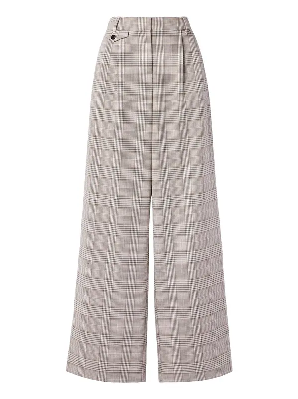 Co Pleated Checked Twill Wide-leg Pants - Taupe