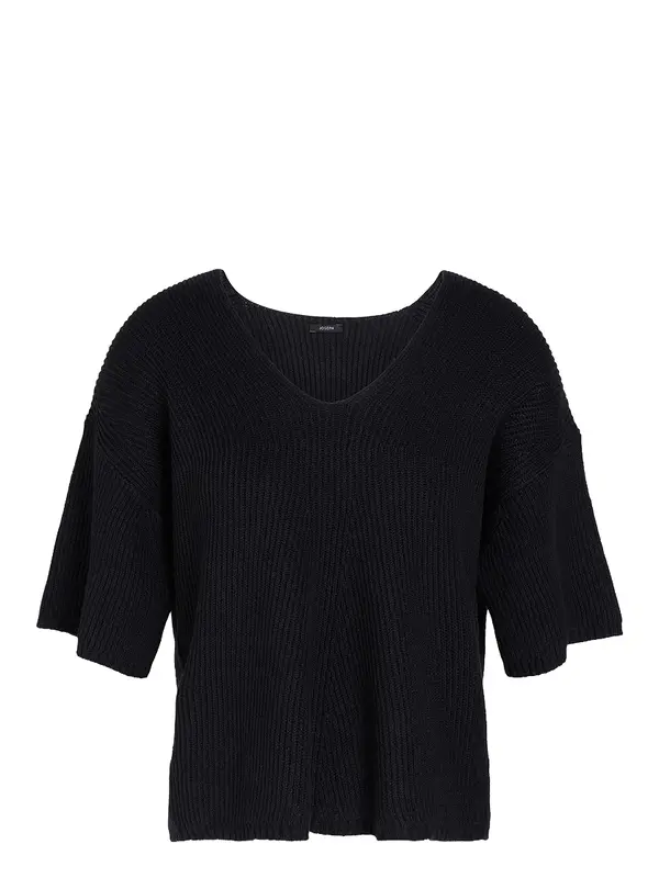 JOSEPH Ribbed Linen-blend Top - Black