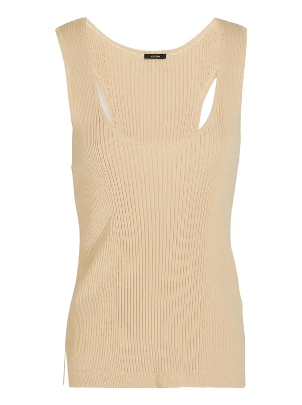 JOSEPH Pointelle-trimmed Ribbed-knit Tank - Beige