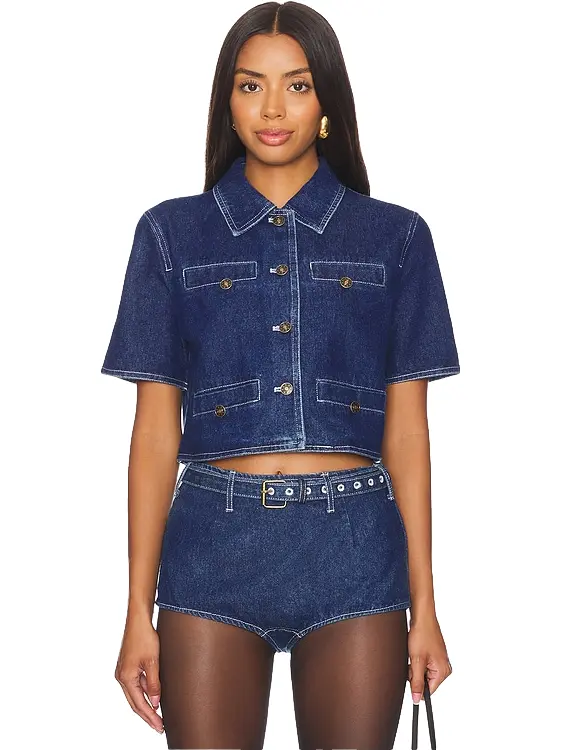 Lioness Halston Denim Top - Blue Denim