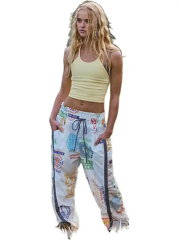 Free People Champ Is Here Printed Pants - Varsity Graphic - Ivory