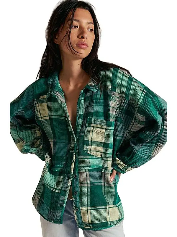 Free People We The Free Cozy In Plaid Shirt - Forest Combo - Sabrina Plaid