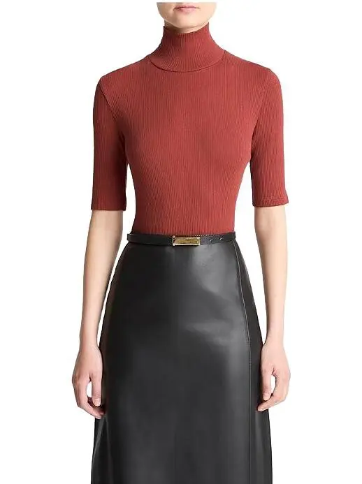 Vince Elbow Sleeve Turtleneck T-shirt - Tan