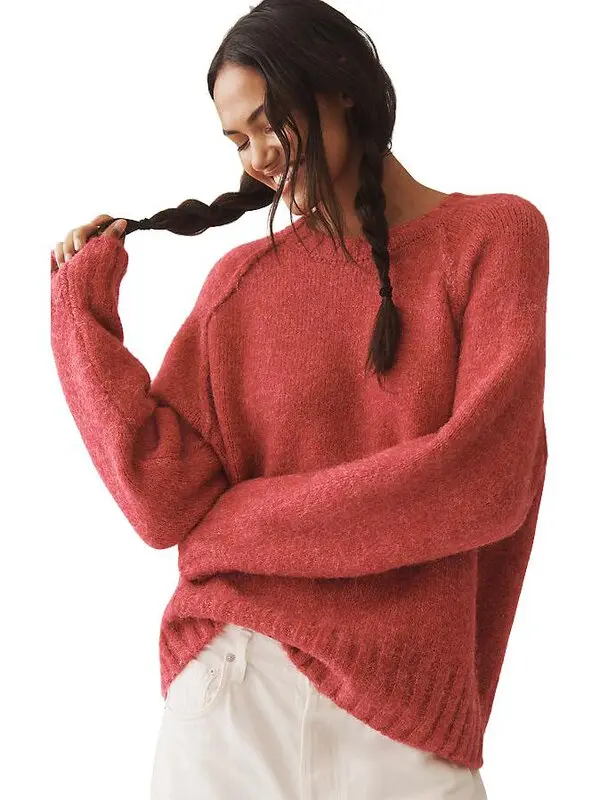 Anthropologie Chunky Crew-neck Sweater - Raspberry