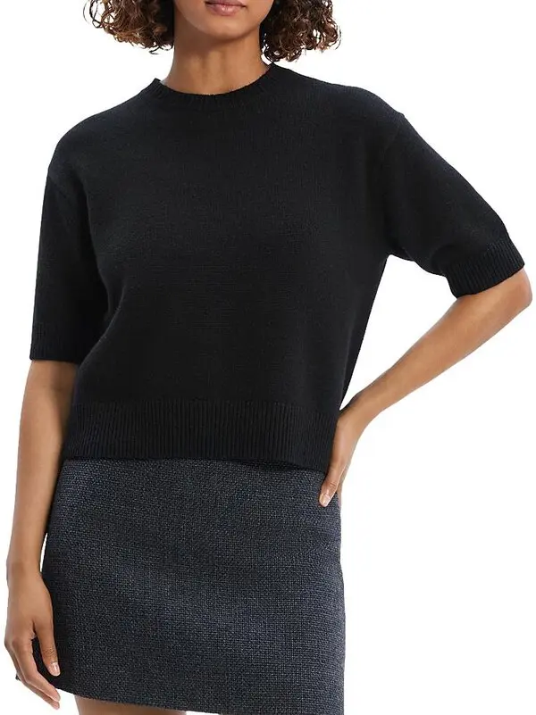 Theory Cashmere Cropped Sweater - Black