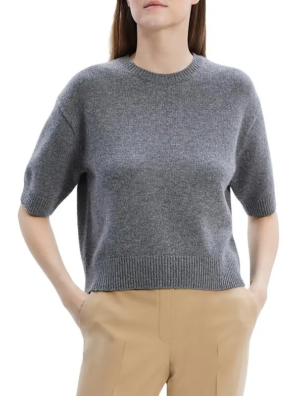 Theory Cashmere Cropped Sweater - Light Charcoal