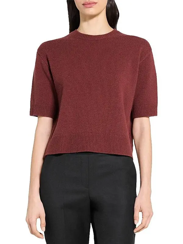 Theory Cashmere Cropped Sweater - Oxblood Red