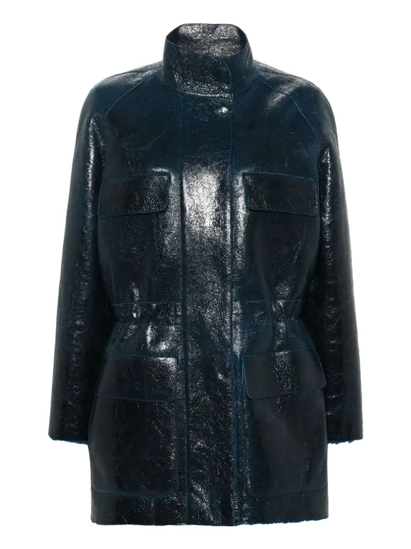 Fendi Crinkled Leather Coat - Blue