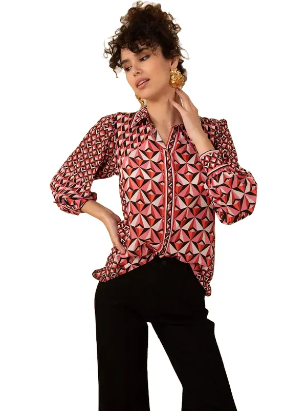 Hale Bob Daleyza Silk Top - Red / Orange