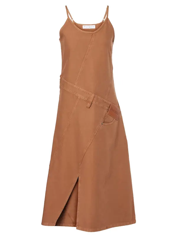 JW Anderson Logo Asymmetric Cotton Midi Dress - Brown