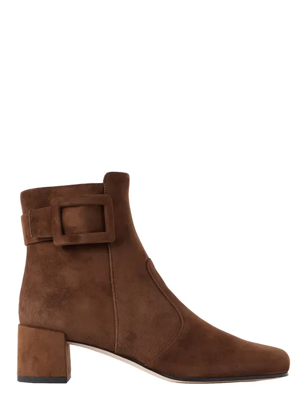 ROGER VIVIER Tres Vivier Polly 45 Buckled Suede Ankle Boots - Brown