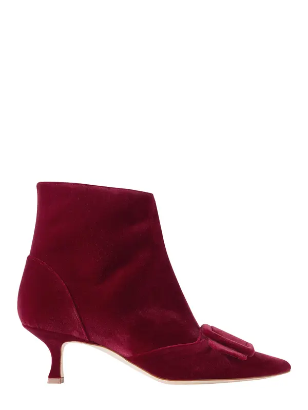 Manolo Blahnik Baylow 50 Buckled Velvet Ankle Boots - Red