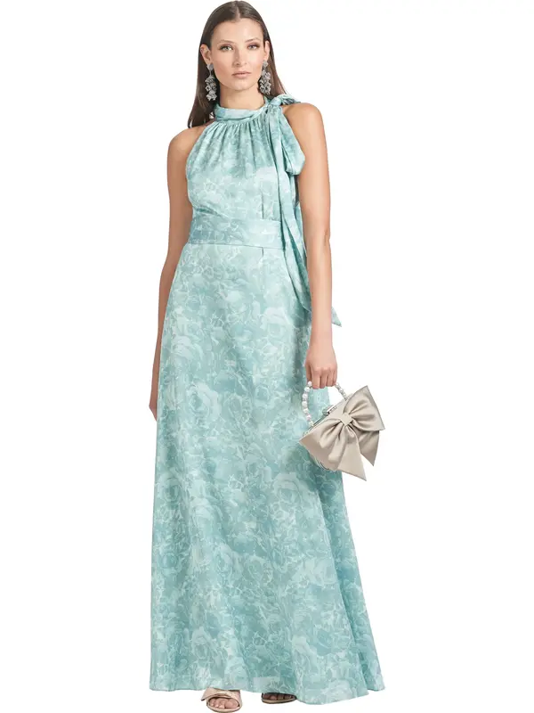 Sachin & Babi Kayla Printed Crinkle Georgette Gown - Sage Painted Floral