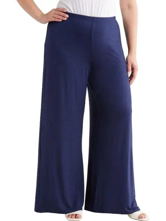 24SEVEN COMFORT APPAREL Elastic Waist Stretch Flare Pants - Navy