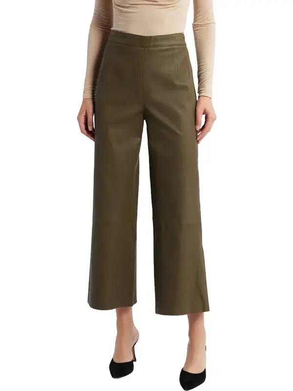 FRAME Crop Wide Leg Leather Pants - Rich Military