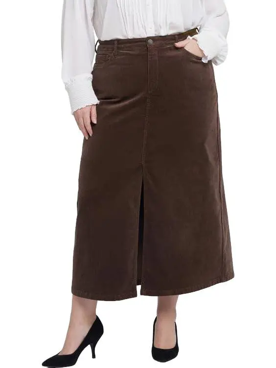 NYDJ High-waist Corduroy Maxi Skirt With Slit - Coffee Bean