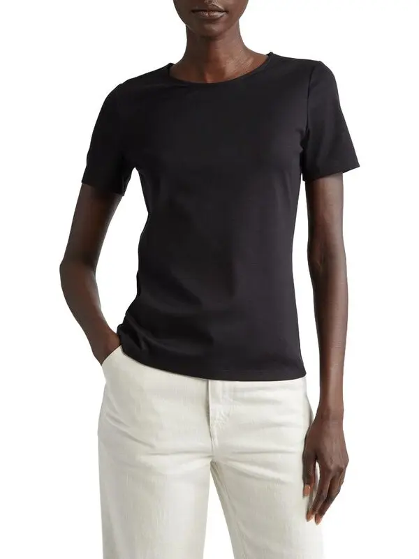 Lafayette 148 New York Stretch Cotton Crewneck T-shirt - Black