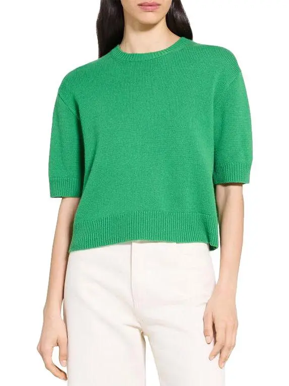 Theory Short Sleeve Cashmere Sweater - Bright Leaf