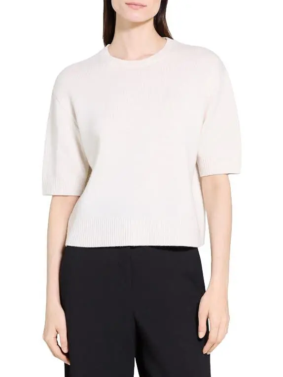 Theory Short Sleeve Cashmere Sweater - Ivory