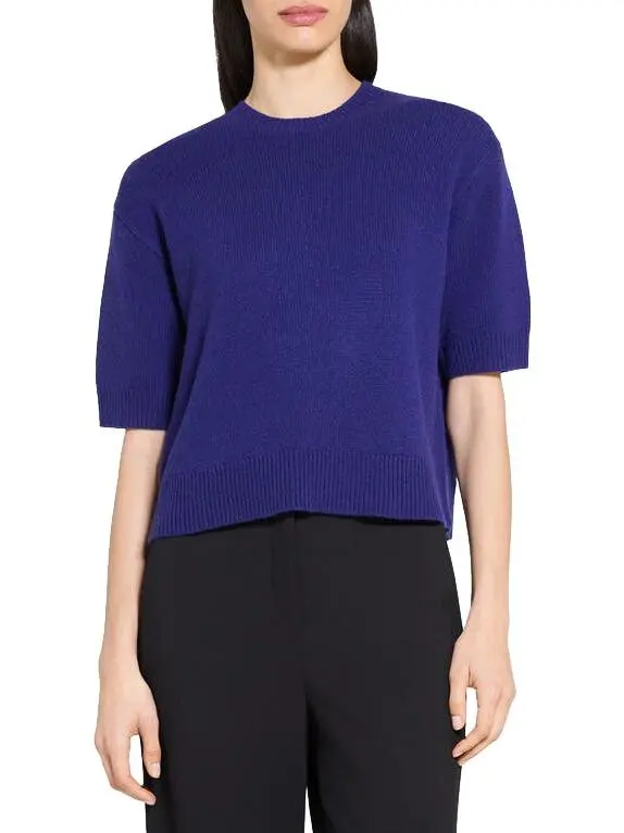 Theory Short Sleeve Cashmere Sweater - Pigment Blue