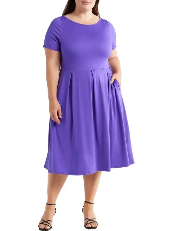 24SEVEN COMFORT APPAREL Stretch A-line Midi Dress - Lilac
