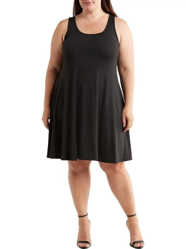 24SEVEN COMFORT APPAREL Stretch Fit & Flare Dress - Black