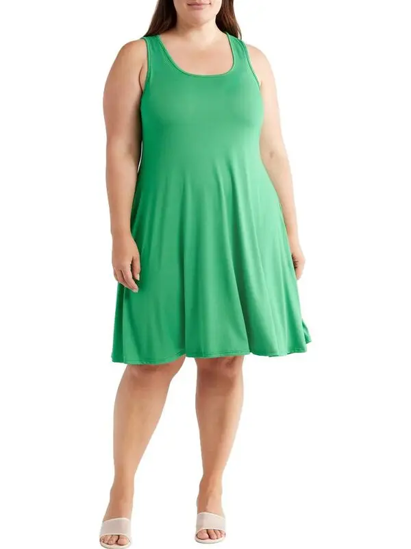 24SEVEN COMFORT APPAREL Stretch Fit & Flare Dress - Green