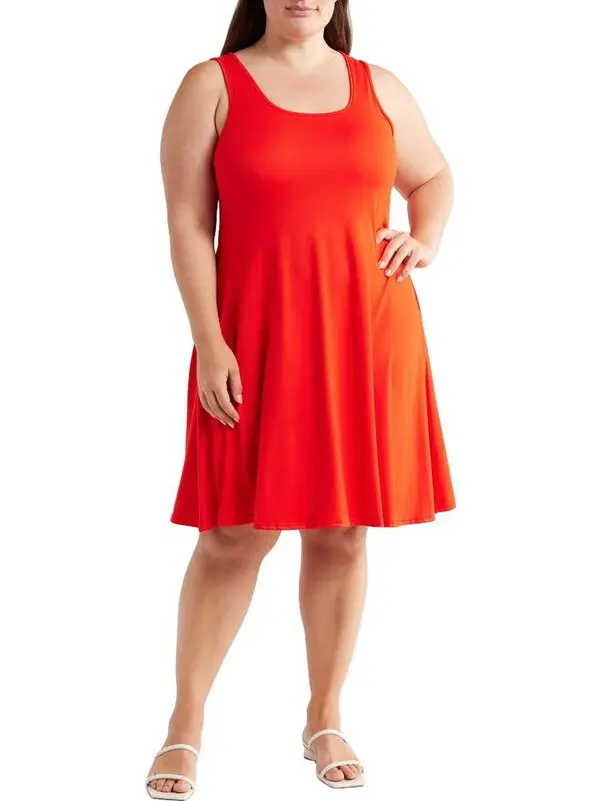 24SEVEN COMFORT APPAREL Stretch Fit & Flare Dress - Orange