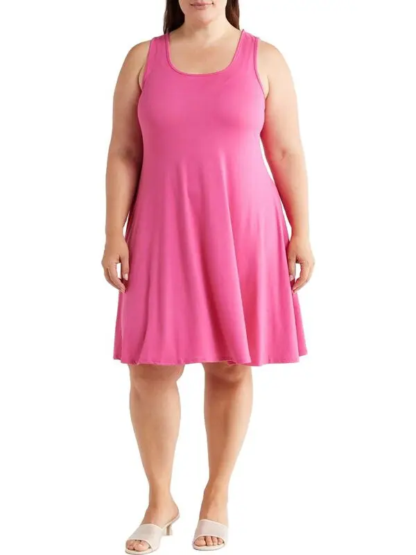 24SEVEN COMFORT APPAREL Stretch Fit & Flare Dress - Pink