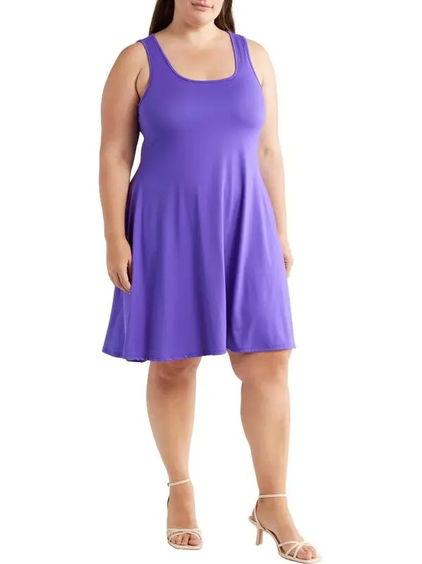 24SEVEN COMFORT APPAREL Stretch Fit & Flare Dress - Purple