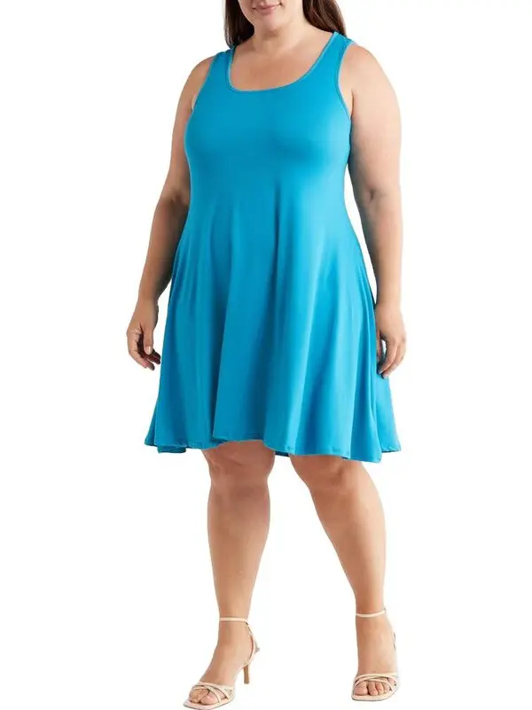 24SEVEN COMFORT APPAREL Stretch Fit & Flare Dress - Turquoise