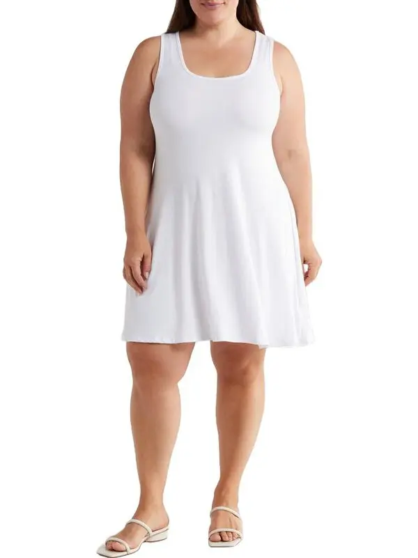 24SEVEN COMFORT APPAREL Stretch Fit & Flare Dress - White