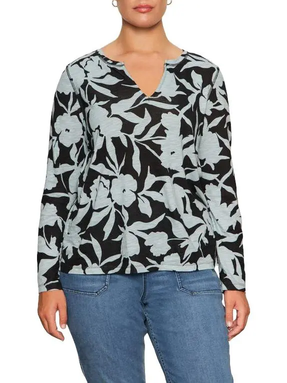 Sanctuary Notch Print Long Sleeve T-shirt - Black/sky Gray Floral
