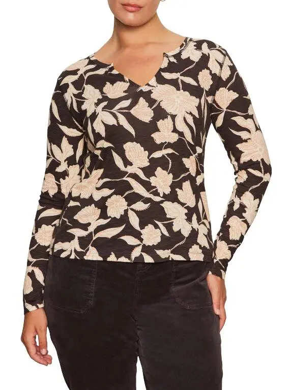 Sanctuary Notch Print Long Sleeve T-shirt - Brown/beige Semisweet Floral