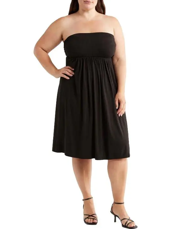 24SEVEN COMFORT APPAREL Strapless Jersey Midi Dress - Black