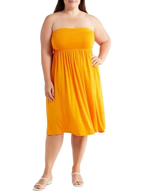 24SEVEN COMFORT APPAREL Strapless Jersey Midi Dress - Orange