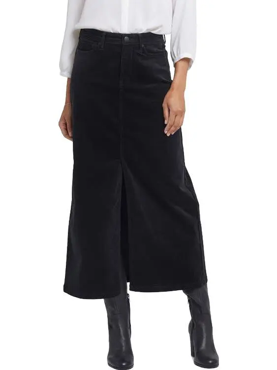 NYDJ High Waist Slit Front Corduroy Maxi Skirt - Black